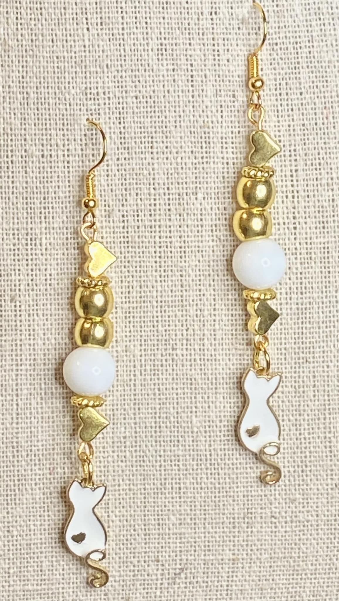 White Jade Gold Cat Earrings – Empathy's Angel